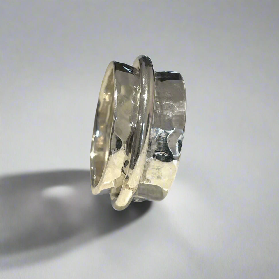 Statement Hammered Spinner Ring in Sterling Silver - Milina London