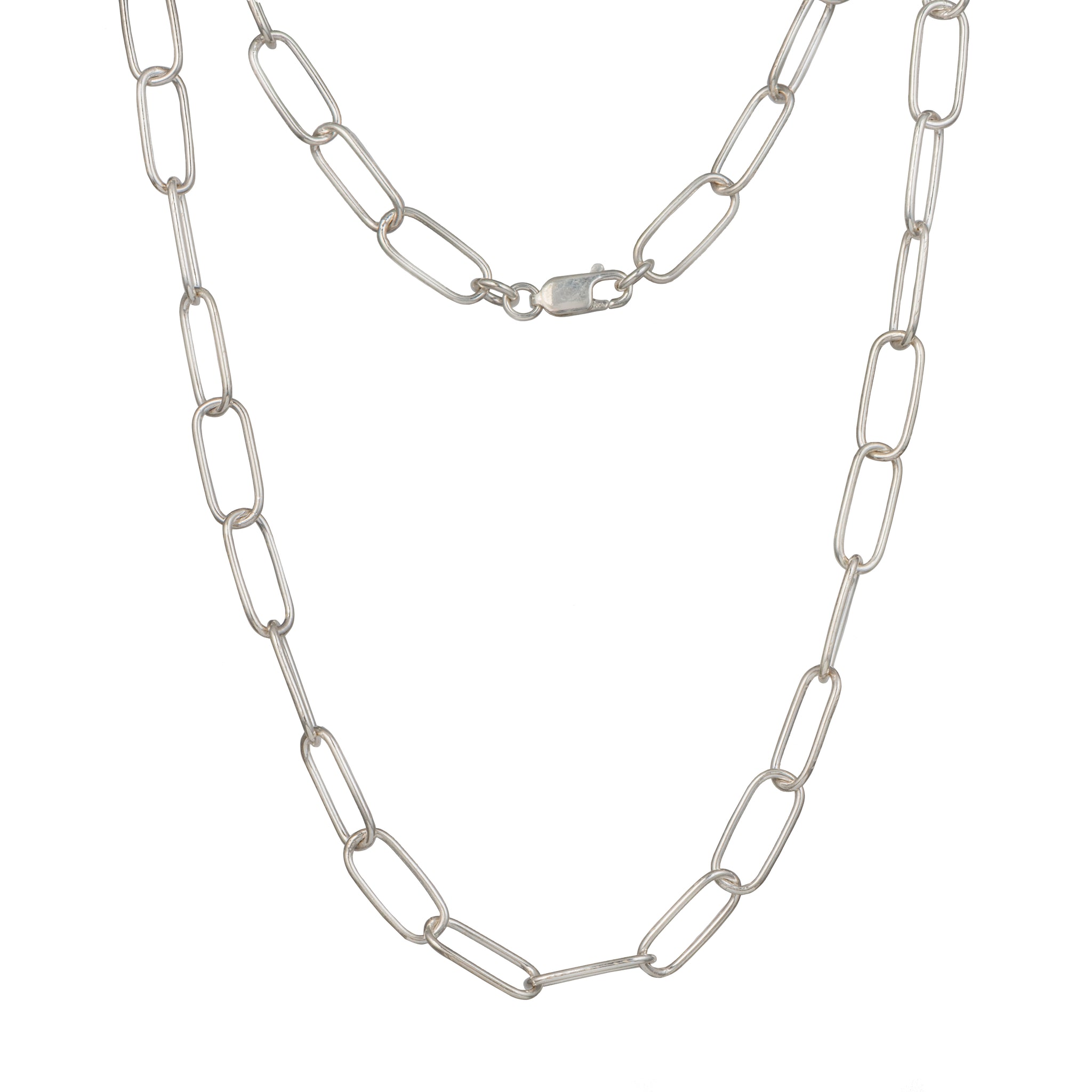 Sterling Silver Paperclip Necklace with Medium Sized Rectangular Links ...
